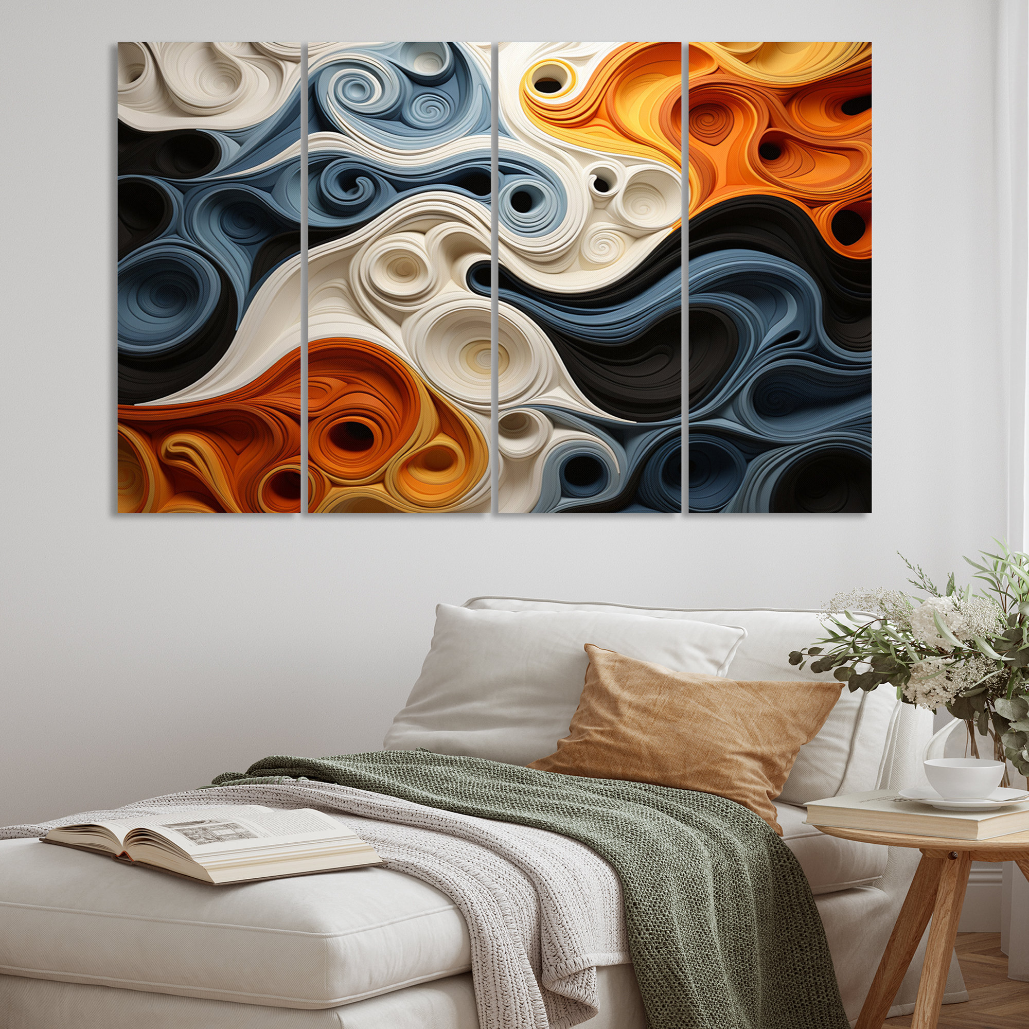 Wrought Studio™ Yellow Blue Optical Symphony On Canvas 4 Pieces Print | Wayfair